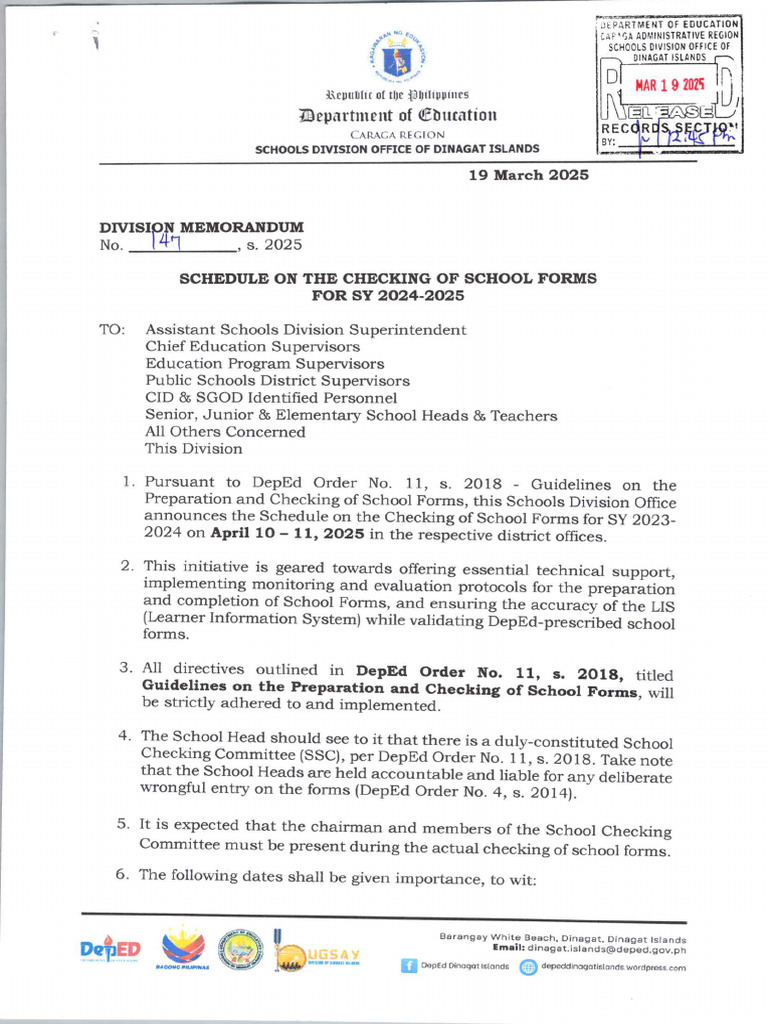 DM 147 Checking of School Forms | PDF