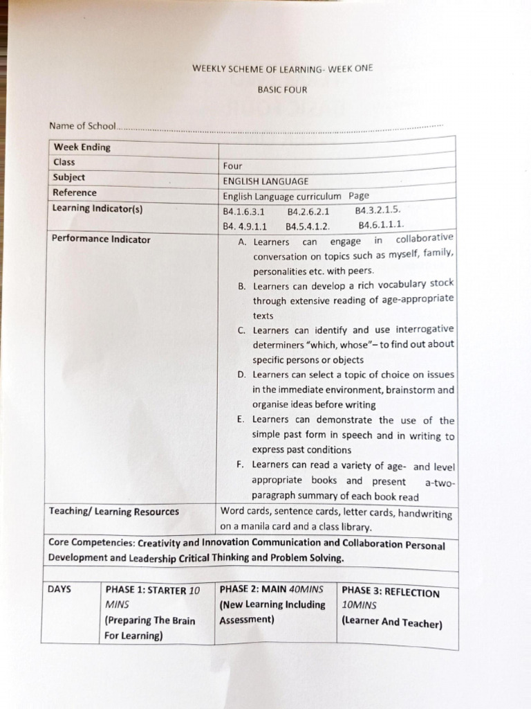 English BS4 Lesson Plan | PDF | Learning | English Language