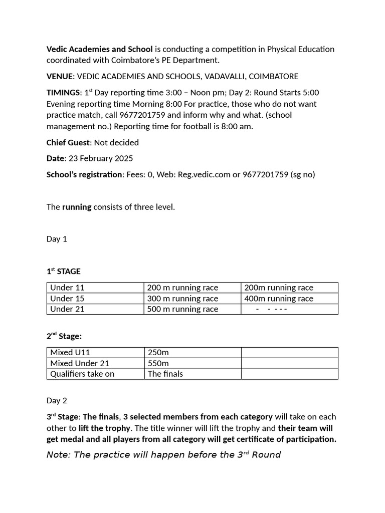 TMT - Vedic Running and School Football TMT | PDF