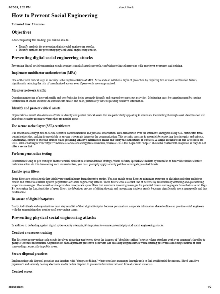 Prevent Social Engineering | PDF | Security | Computer Security