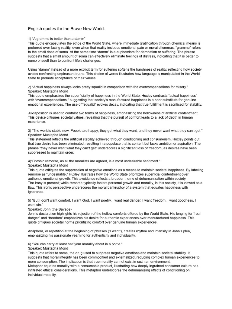 Key Quotes from Brave New World | PDF | Happiness | Psychology