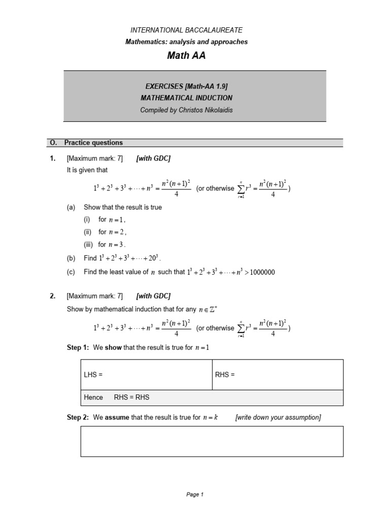 (Math-AA 1.9) MATHEMATICAL INDUCTION - Eco | PDF | Elementary ...