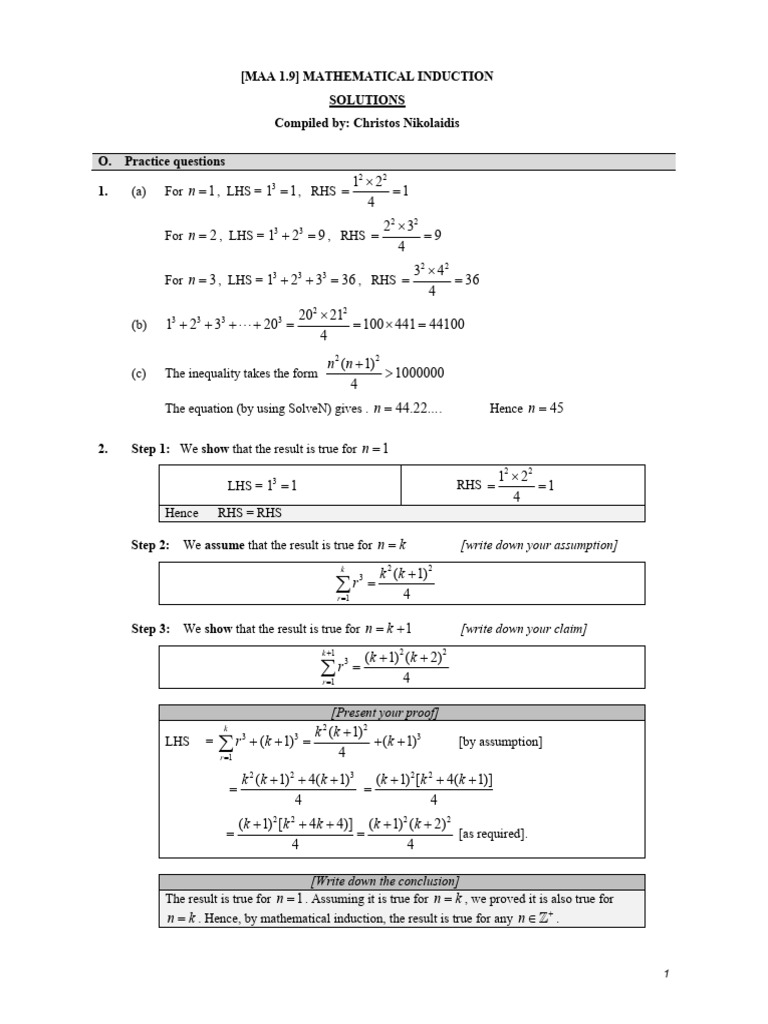 (Math-Aa 1.9) Mathematical Induction - Solutions | PDF | Mathematical Logic | Mathematics