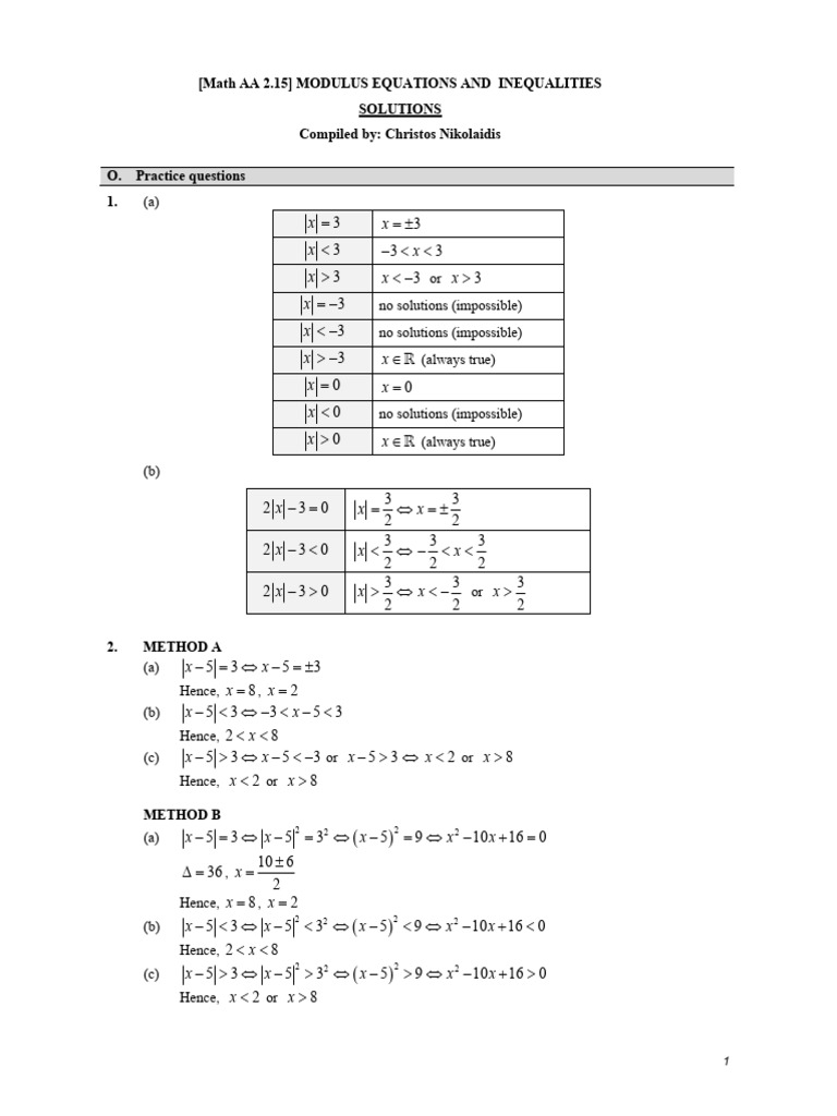 (Math-AA 2.15) MODULUS EQUATIONS AND INEQUALITIES - Solutions | PDF ...