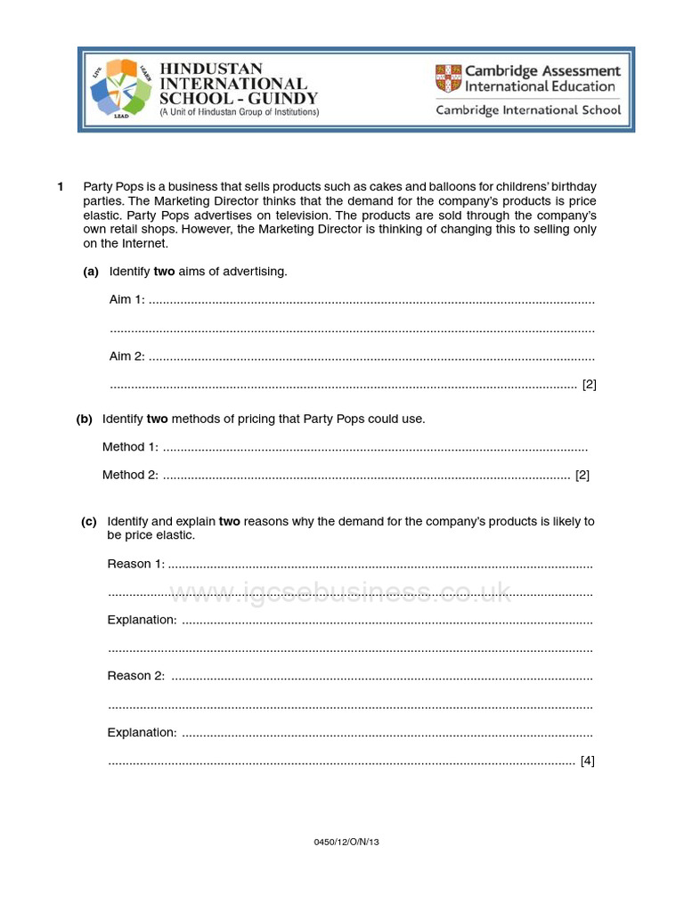 Worksheet - Marketing Mix Business Studies | PDF | Marketing | Demand