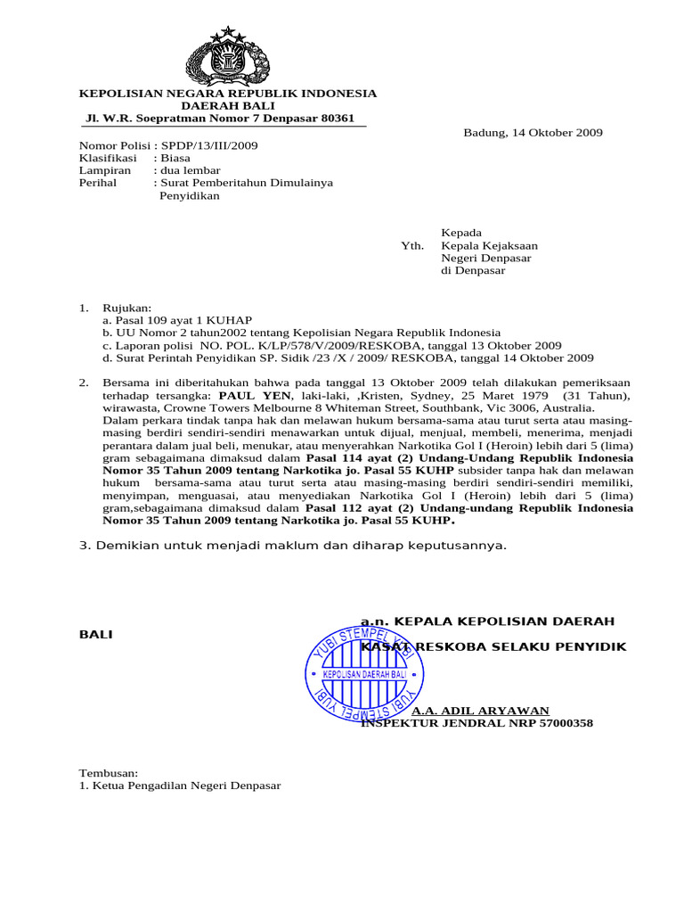 09 Surat Pemberitahuan Dimulainya Penyidikan | PDF