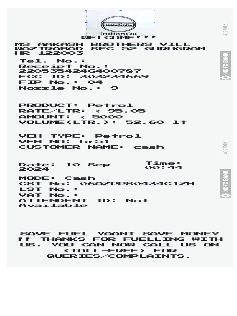 Fuel Bill Template 4 | PDF