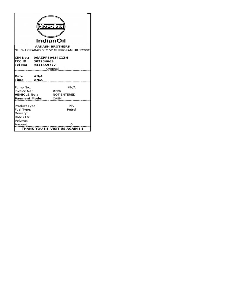 Bill Book Format Petrol Pump | PDF