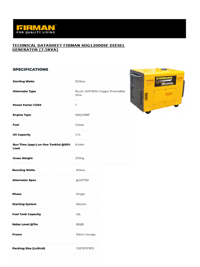 Firman Model Sdg12000se Datasheet | PDF
