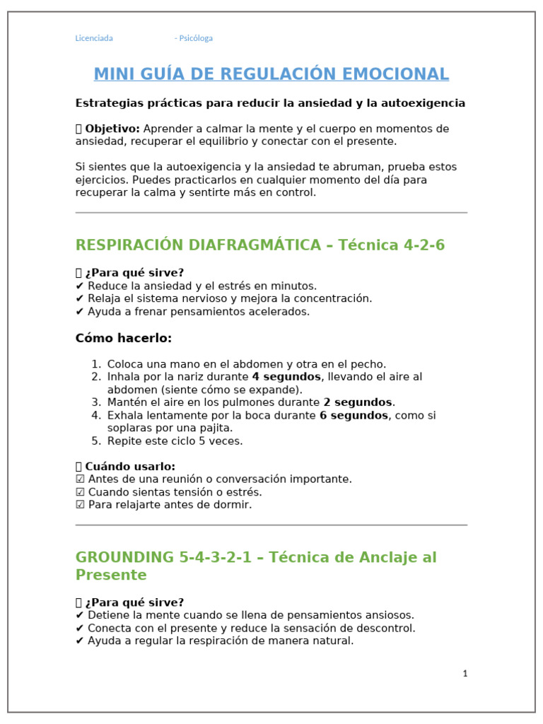 Mini Guía de Regulación Emocional | PDF | Ansiedad | Sicología