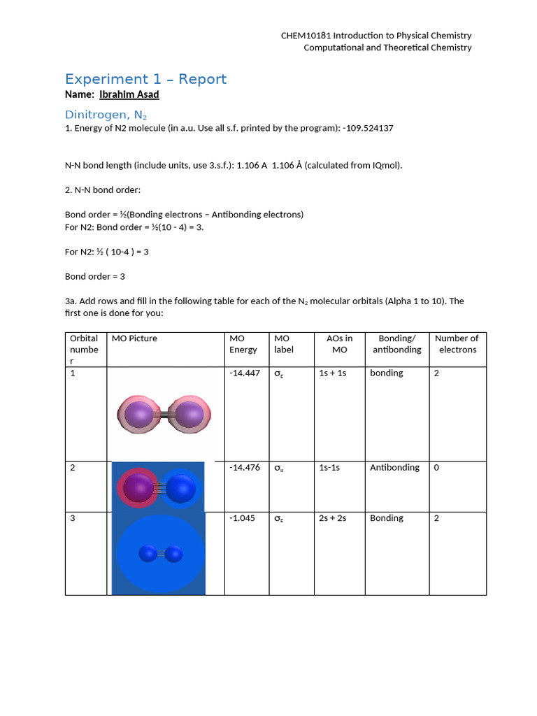 Completed Proforma Experiment 1 (1) | PDF | Molecular Orbital | Physical Sciences