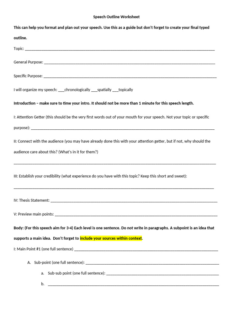 Outline Worksheet-Updated | PDF | Human Communication