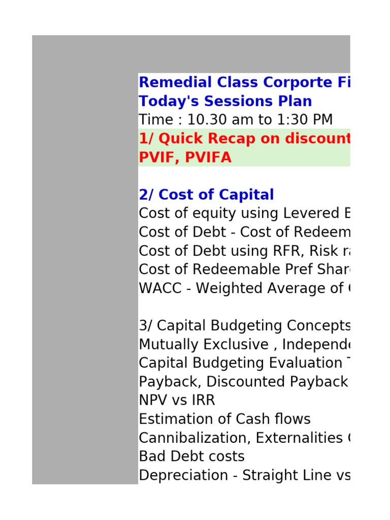 Corp Finance Remedial Classe (23rd March 2025) | PDF | Net Present ...