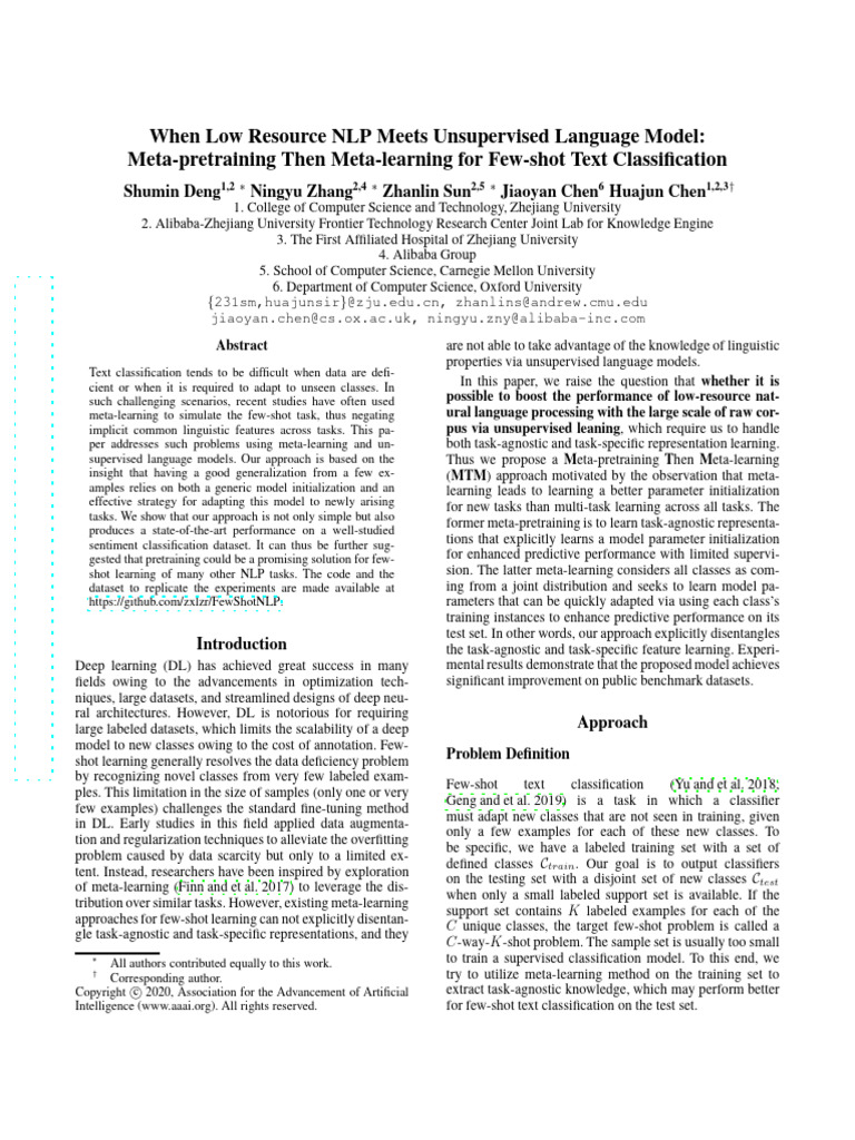 Ml Meta Pretraining Then Meta Learning For Few Shot Text Classification Pdf Computational