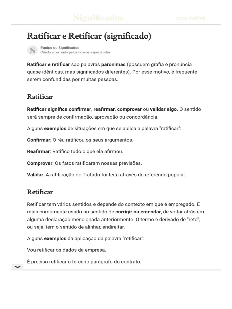 Ratificar e Retificar (Significado) - Significados | PDF