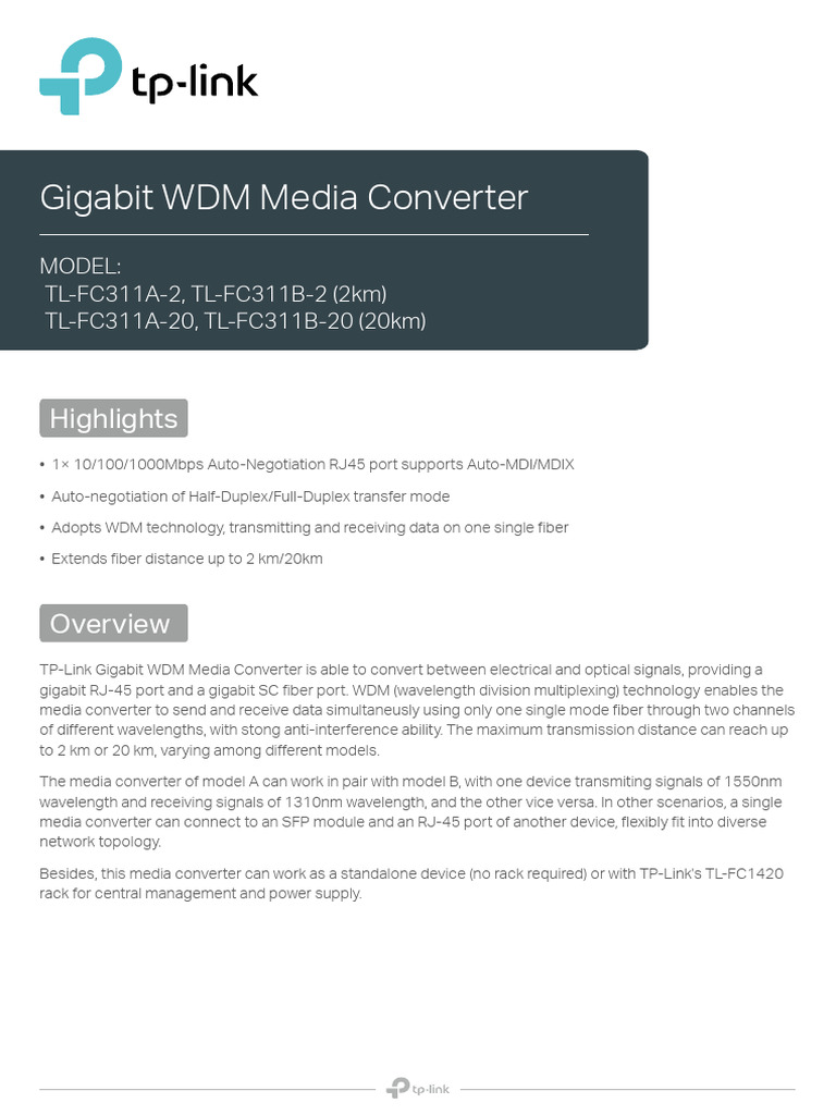 TP-Link TL-FC311A/B Media Converter Specs | PDF | Wavelength Division ...