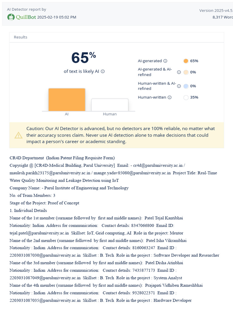 AI Detector - QuillBot AI | PDF | Internet Of Things | Water Quality