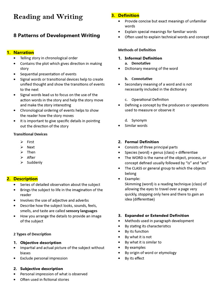 Reading and Writing (Notes) | PDF | Definition | Argument