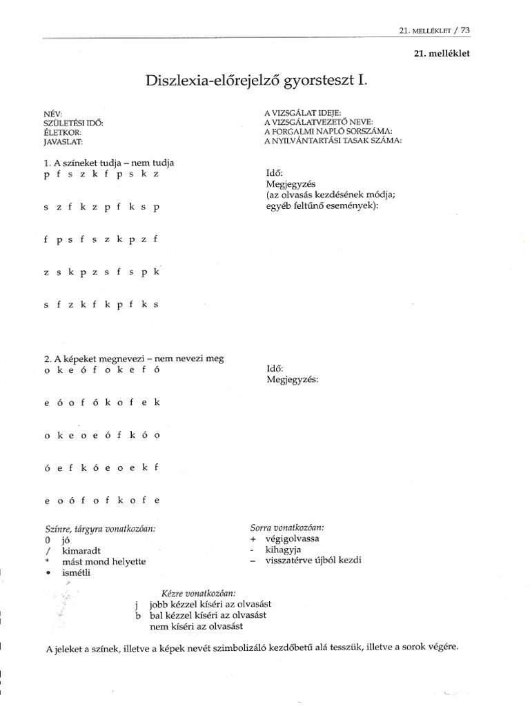 Diszlexia Veszélyeztetettség Feladatlapok Képanyag | PDF
