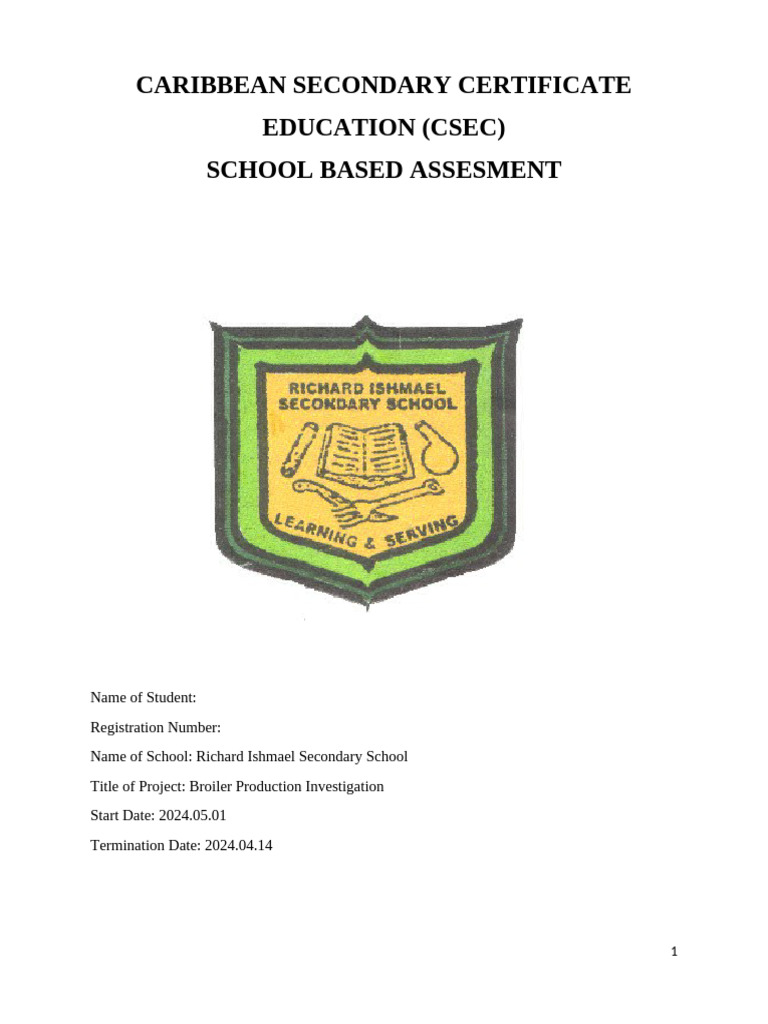 Agri Animal - SBA Outline 2024-2025 | PDF | Broiler | Chicken