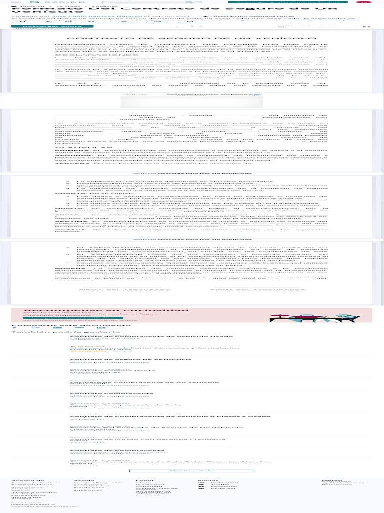 Formato Del Contrato de Seguro de Un Vehículo PDF Póliza de Seguros | PDF | Póliza de seguros ...