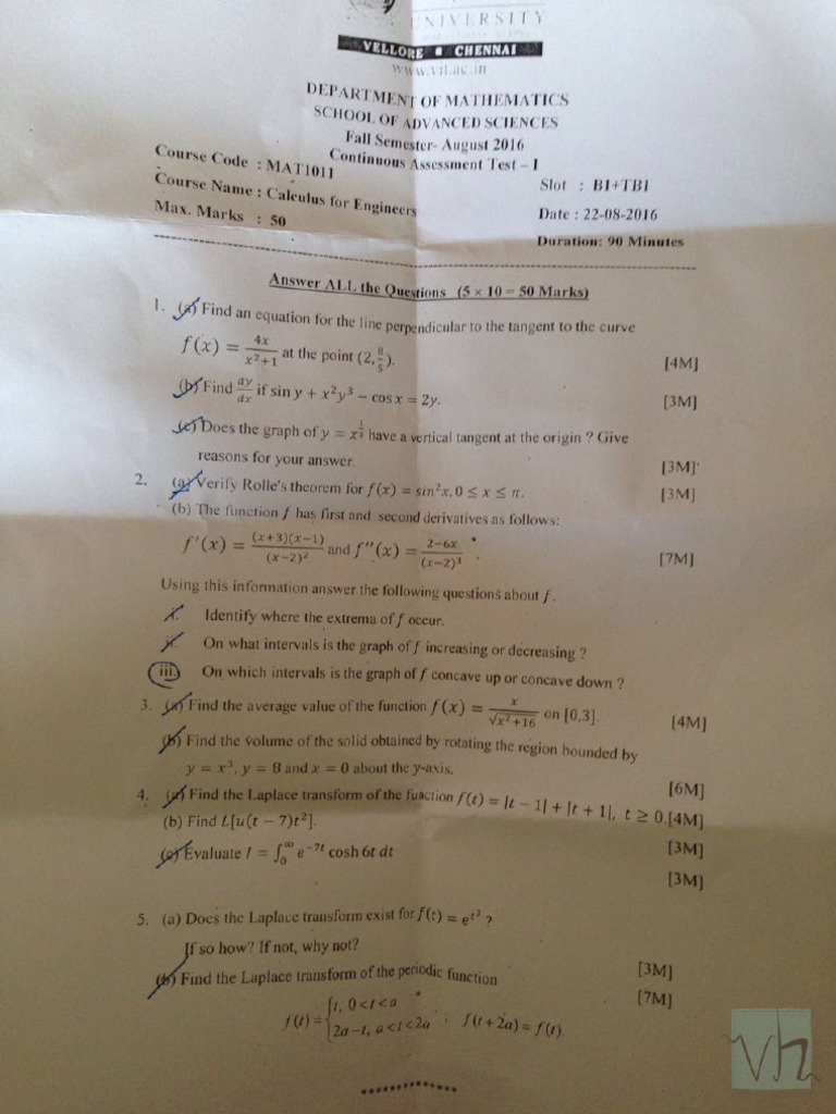 Calculus for Engineers Mat1011 b1_230912_162009 | PDF