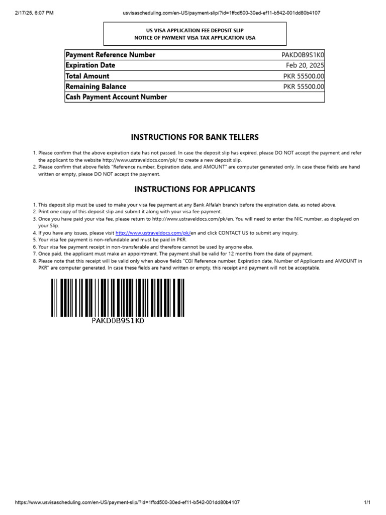 US Visa Fee Deposit Slip Instructions | PDF | Payments | Receipt