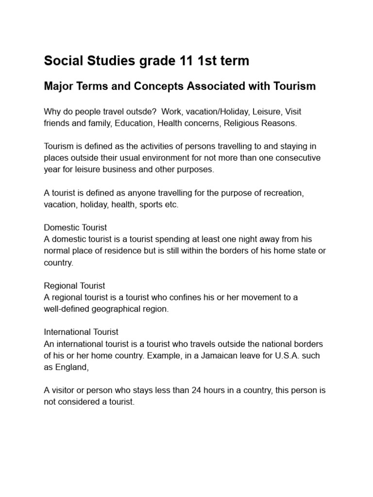 Social Studies Grade 11 1st Term | PDF | Tourism | Infrastructure