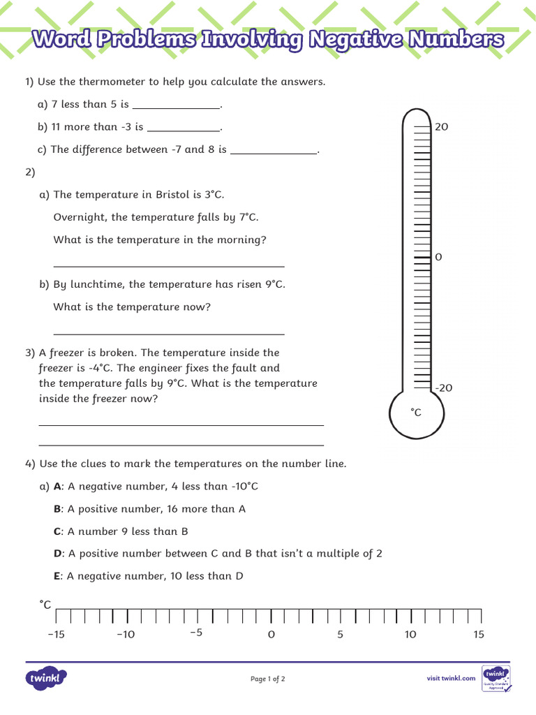 Word Problems Involving Negative Numbers | PDF | Temperature | Applied ...