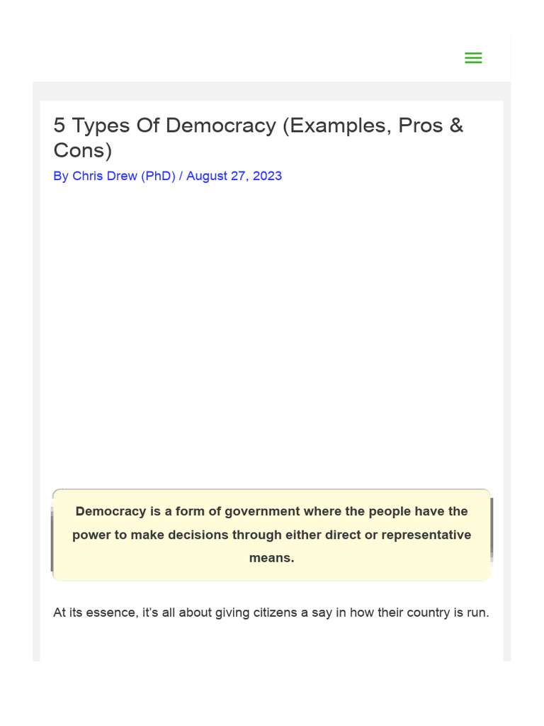 5 Types Of Democracy (Examples, Pros & Cons) (2023) | PDF | Political ...