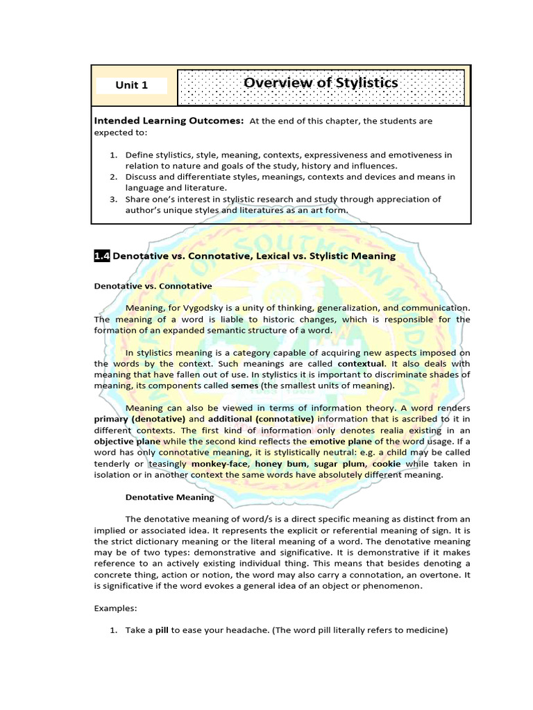 Denotative and Connotative Meaning in Stylistics | PDF | Semantics ...