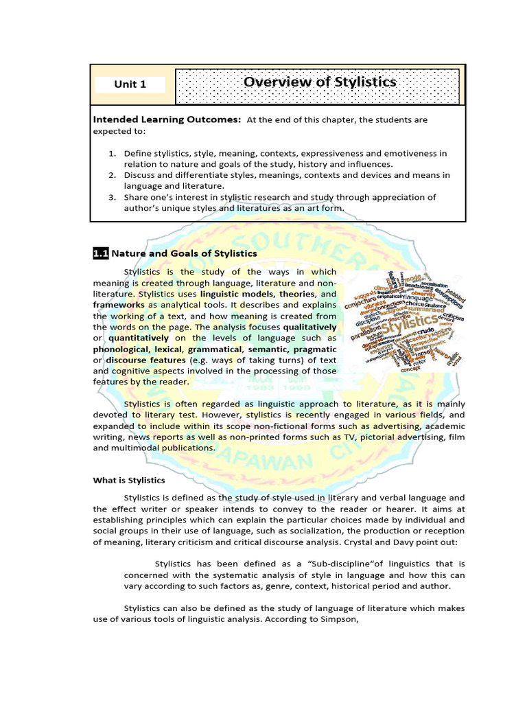 1.1 Nature and Goals of Stylistics | PDF | Linguistics | Semantics