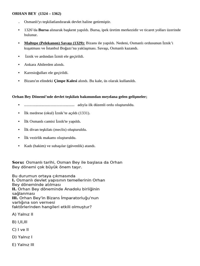 Orhan Bey Dönemi | PDF
