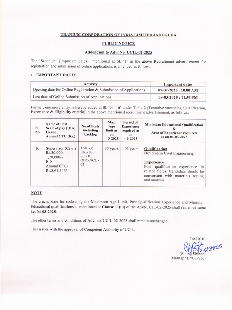 Official Supervisor Civil Notification 2025 | PDF