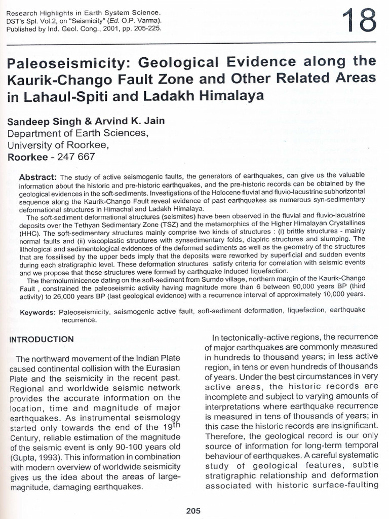 Paleosismicity Geological Evidence Along | PDF