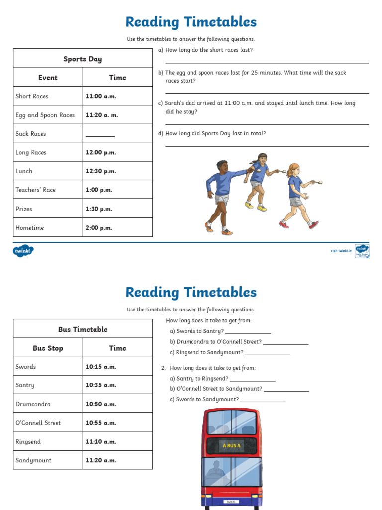Buổi 2roi2 m 350 Reading Timetables Activity Sheets Ver 3 | PDF