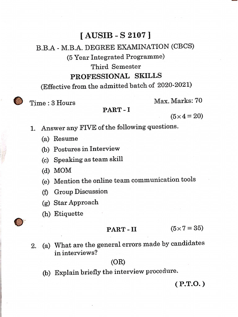 Professional Skills Paper 2 | PDF