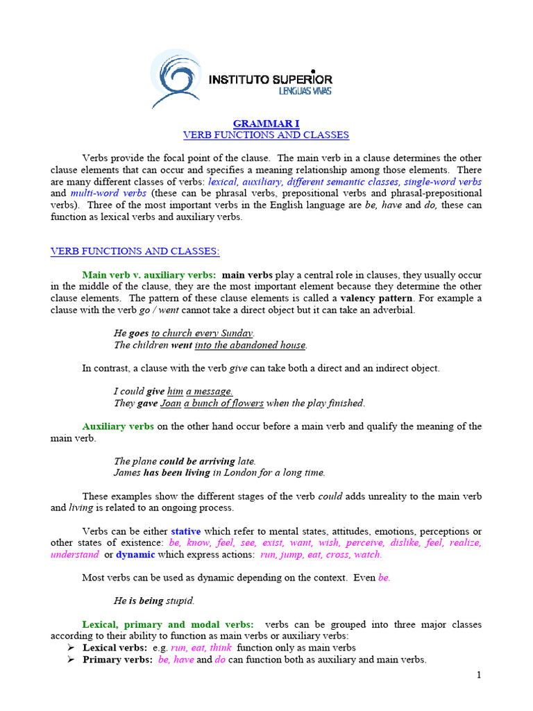 18 - Verbs - Function and Classes | PDF | Verb | Clause