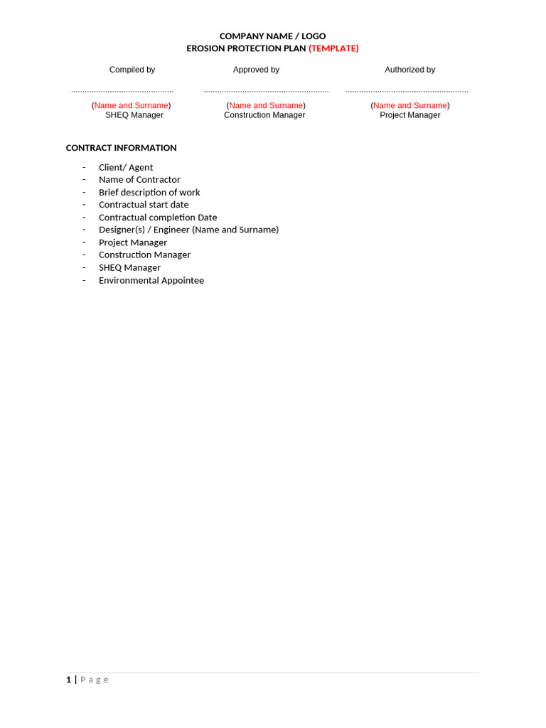 Erosion Protection Plan Template | PDF | Erosion | Sediment