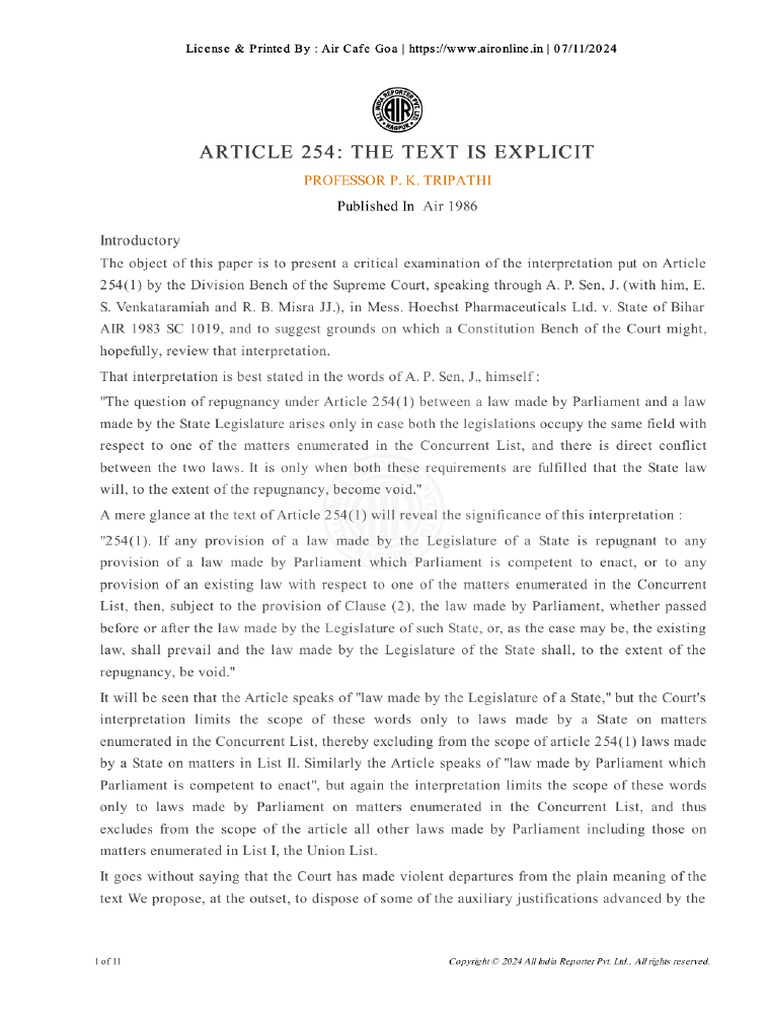 Article 254 - The Text Is Explicit | PDF