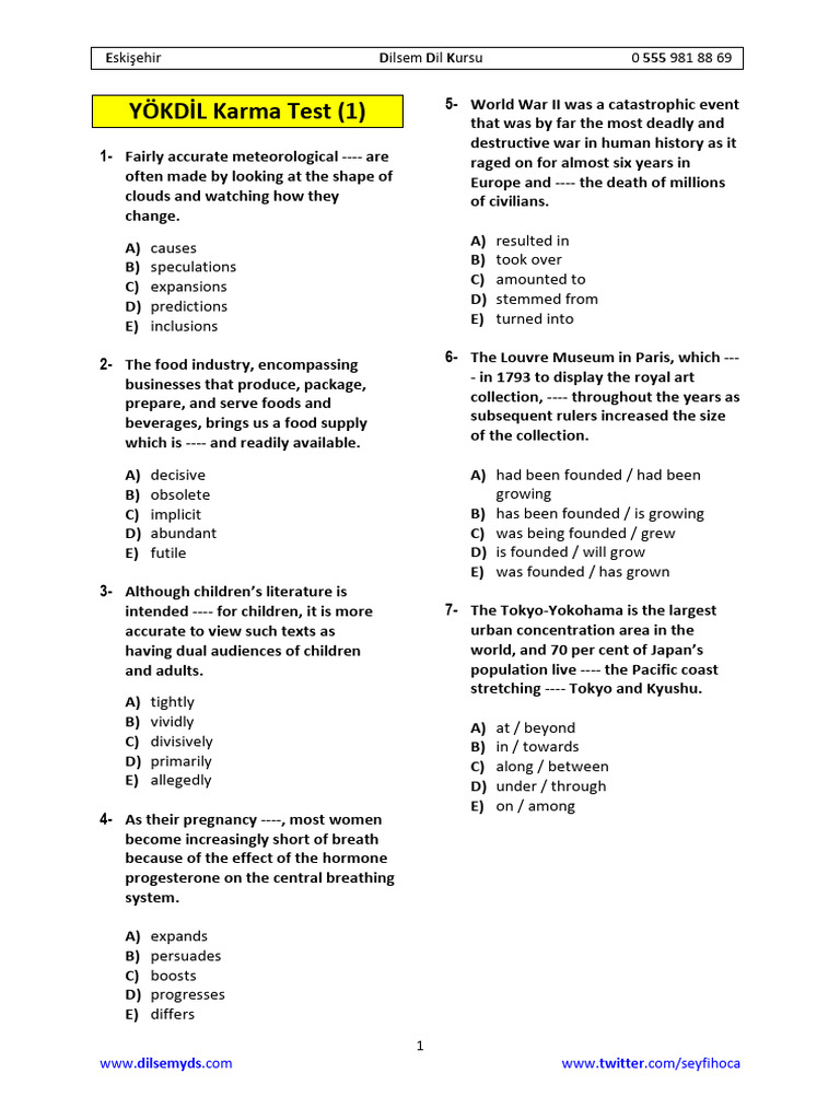 67 - YÖKDİL Karma Test | PDF | Diabetes | Prediabetes