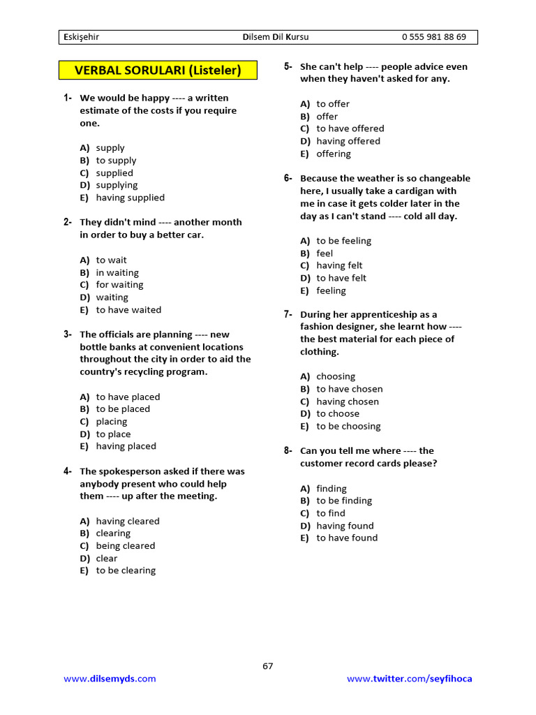 Yökdil Verbal Questions Practice | PDF | Glasses