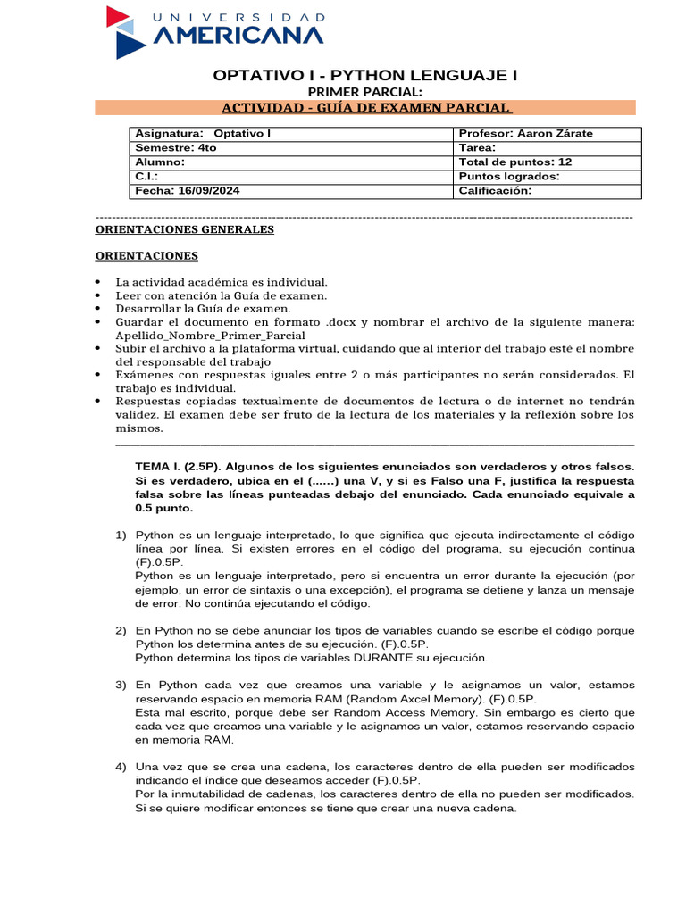 Primer Parcial | PDF | Python (lenguaje de programación) | Contraseña