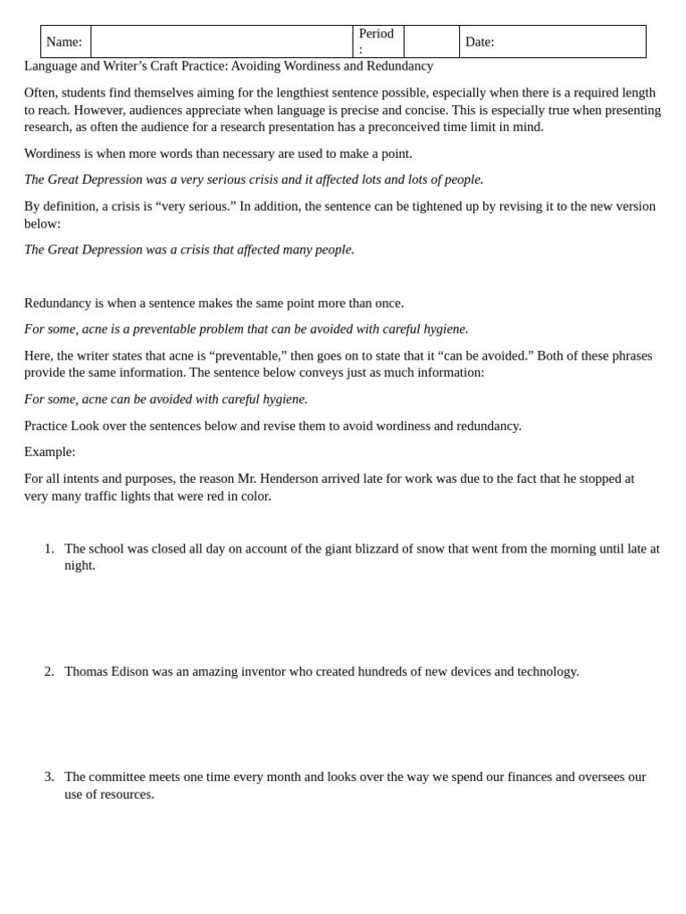 Avoiding Wordiness and Redundancy | PDF