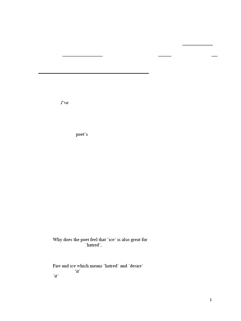 Fire and Ice Worksheet - 3 | PDF | Hatred