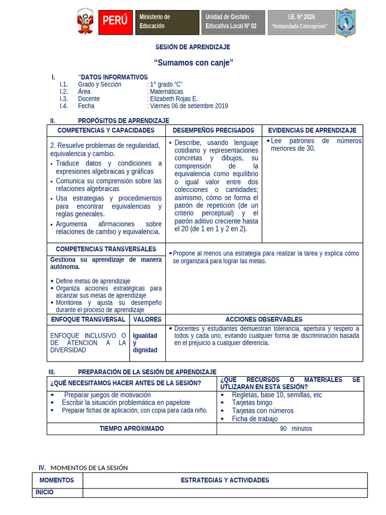 Suma con Canje para 1° Grado en Matemáticas | PDF | Aprendizaje | Cognición