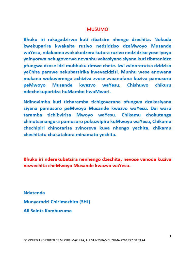 Mwoyo Musande Kwazvo Wayesu Lesson Guide Volume One | PDF