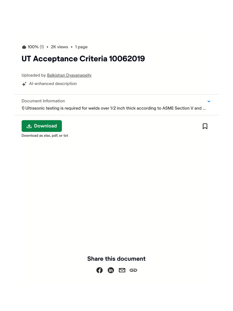 UT Acceptance Criteria 10062019 - PDF - Ultrasound - Welding | PDF ...