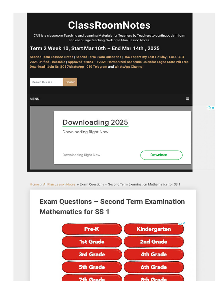 SS 1 Mathematics Exam Questions | PDF | Teachers | Learning