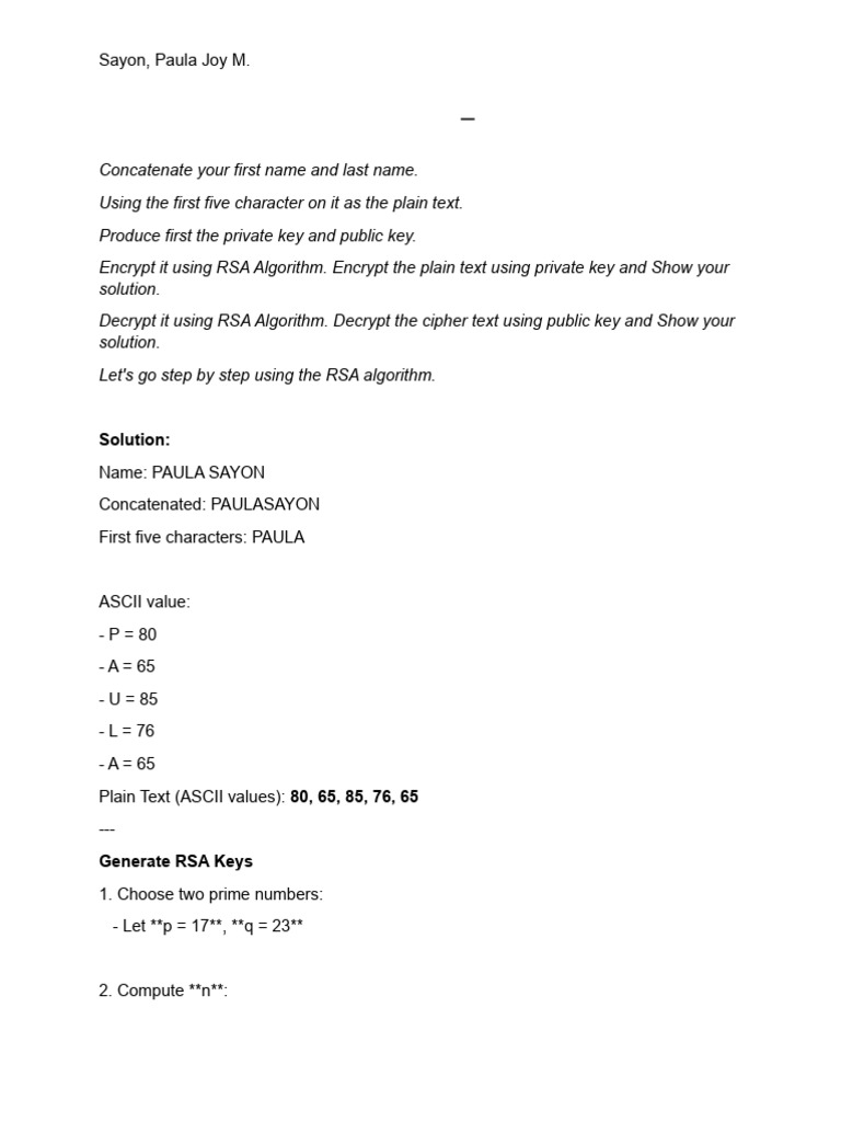 RSA Encryption of PAULA SAYON | PDF